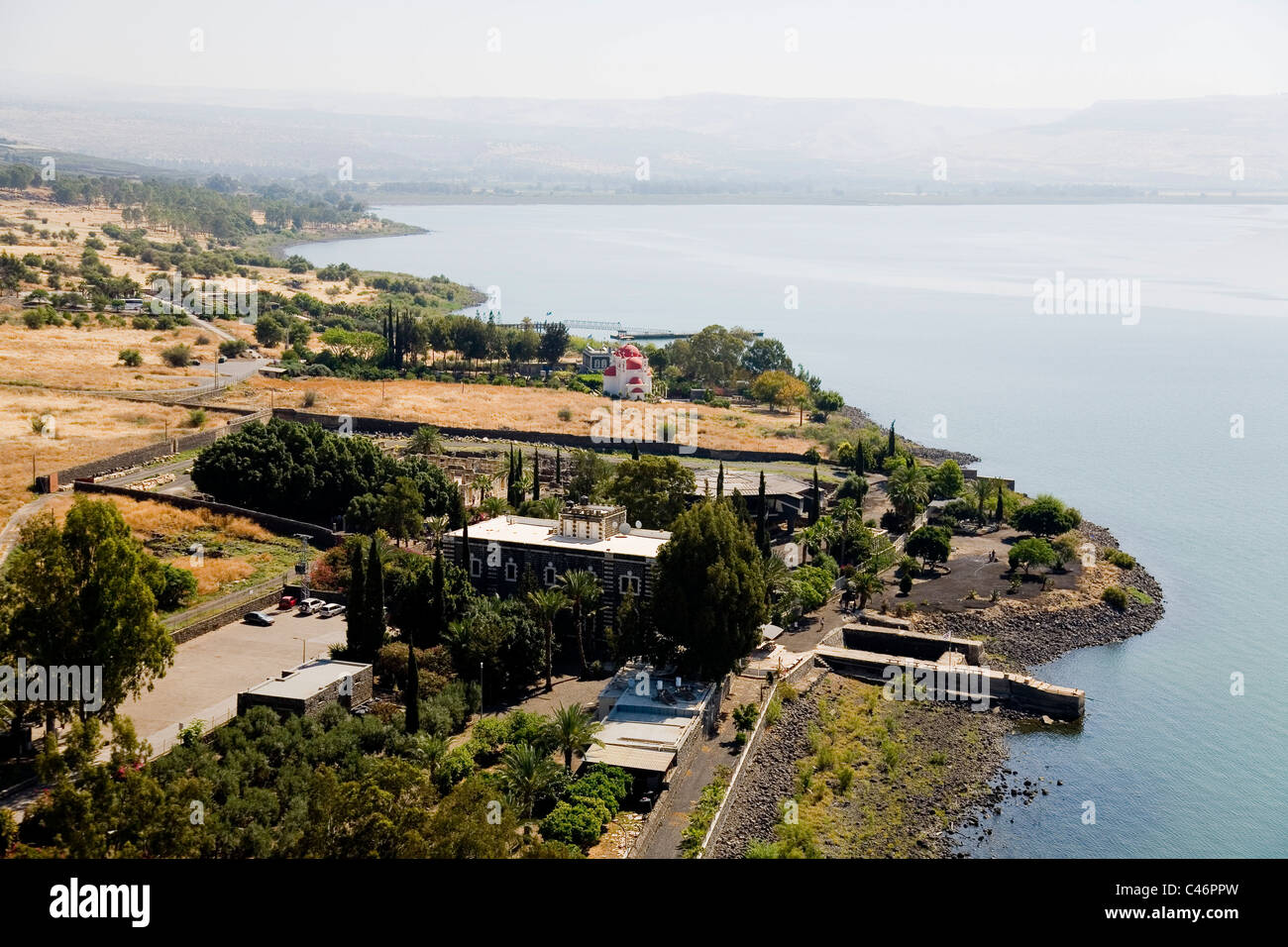 Aerial photograph of the ruins of Capernaum in the sea of Galilee Stock ...