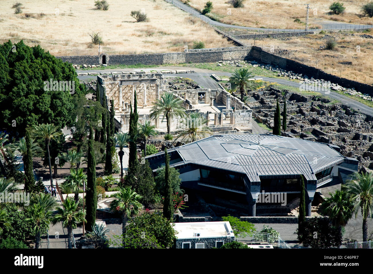 Aerial photograph of the ruins of Capernaum in the sea of Galilee Stock ...