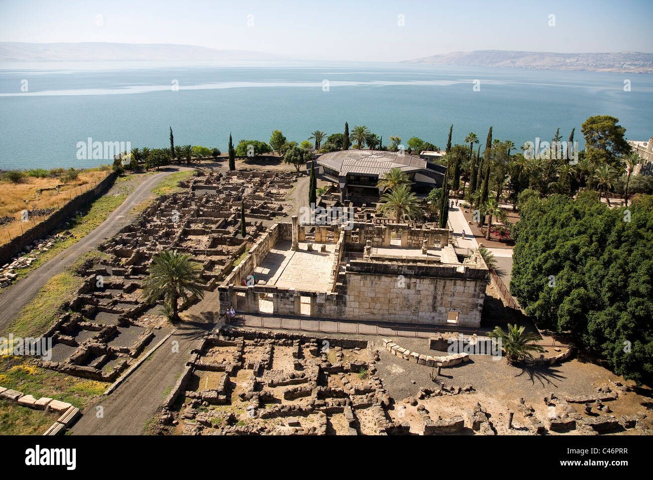 Aerial photograph of the ruins of Capernaum in the sea of Galilee Stock ...