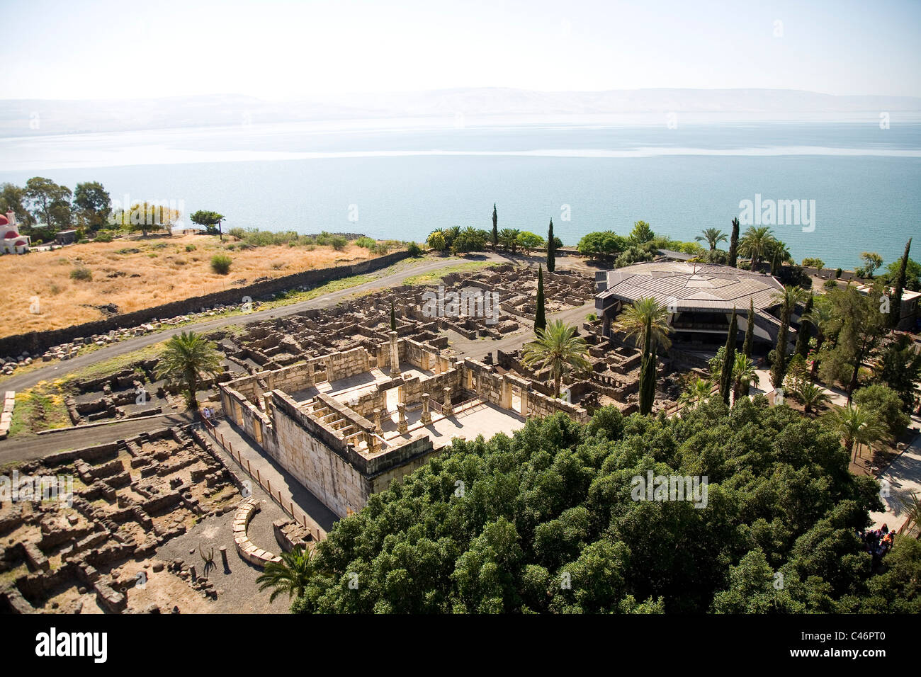 Aerial photograph of the ruins of Capernaum in the sea of Galilee Stock ...