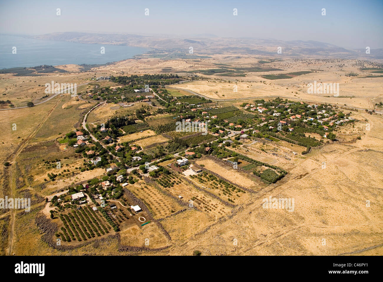 Aerial photograph of the village of Korazim in the Sea of Galilee Stock ...