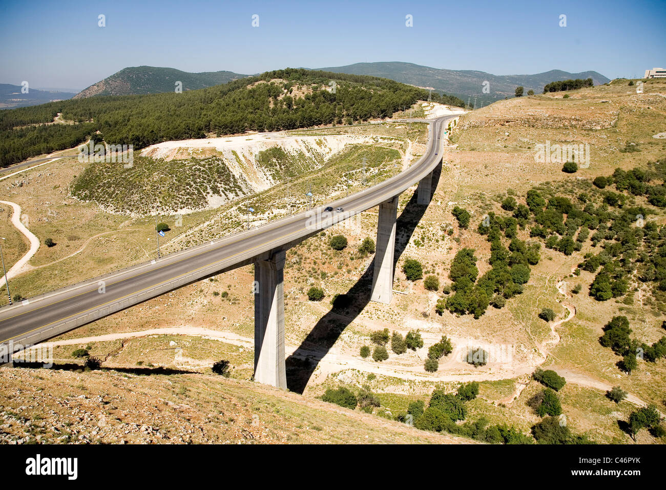 Aerial photograph of a girder bridge near the town of Zefat in the ...