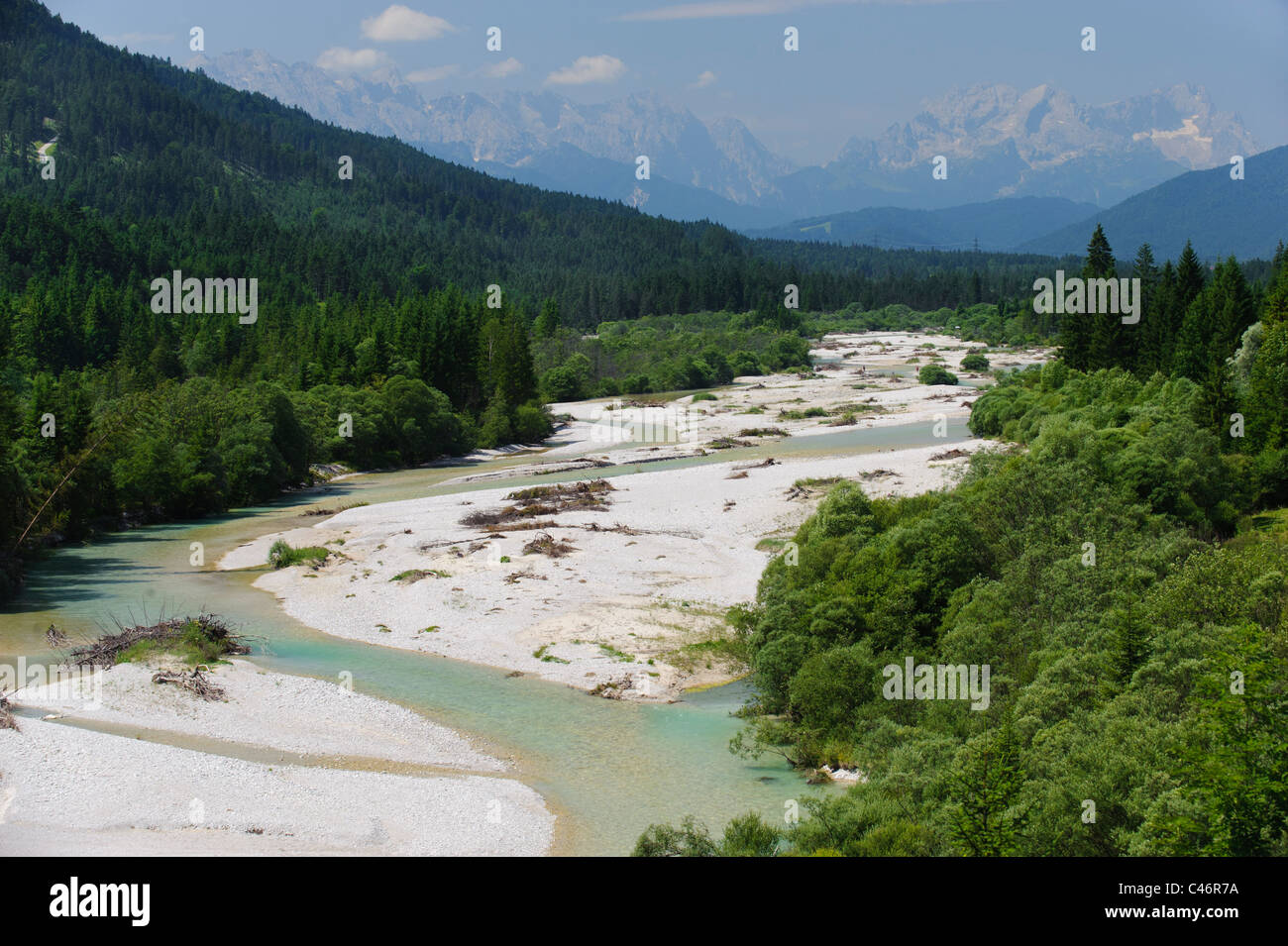 river Isar in upper bavaria, Germany, flows through the nature ...