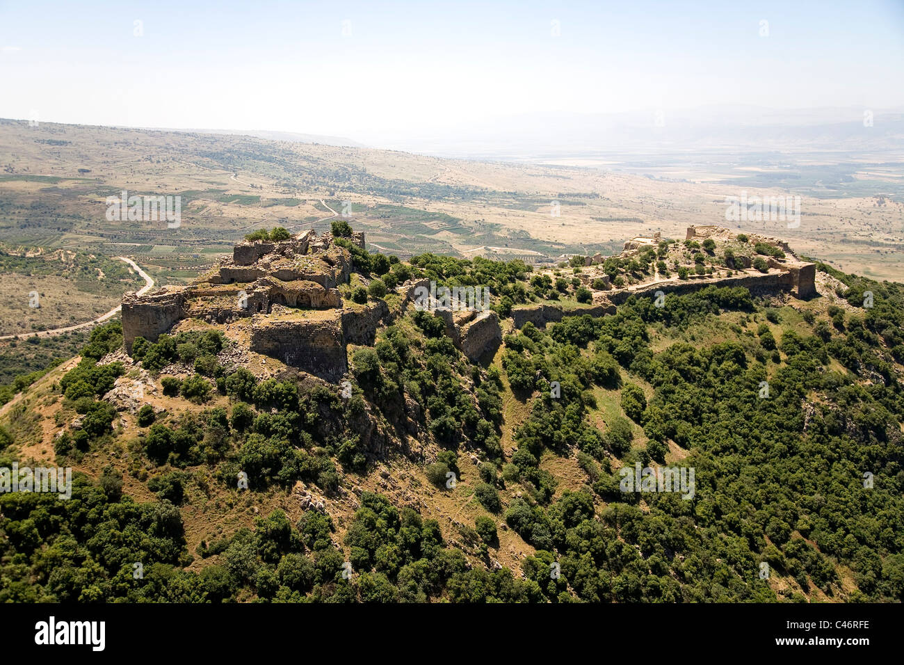 Aerial photograph of the ruins of the fortress of Nimrod in the ...
