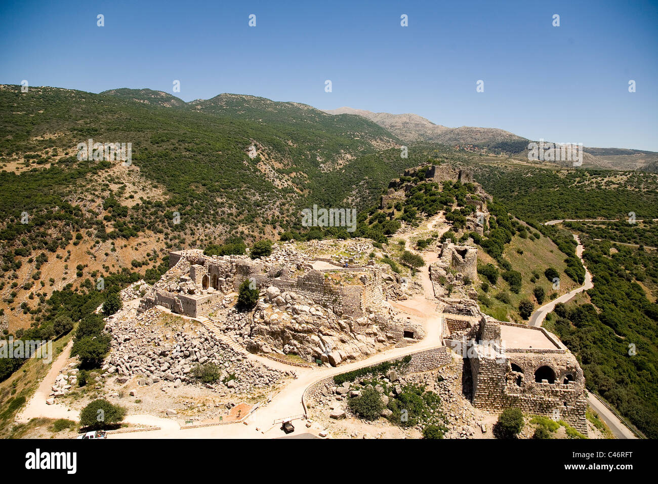 Aerial photograph of the ruins of the fortress of Nimrod in the ...