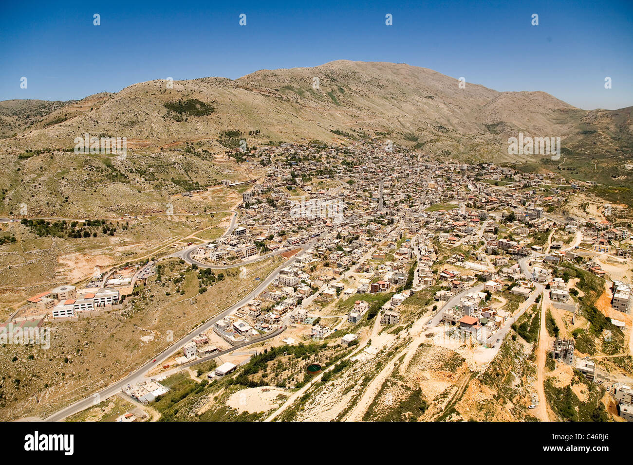 Aerial photograph of the village of Majdal Shams in the northern Golan ...