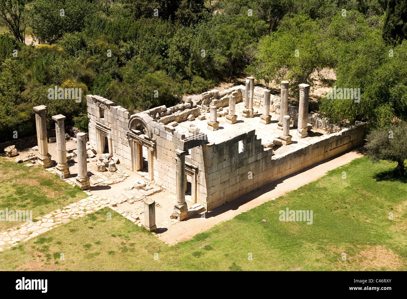 Aerial photograph of the ancient synagogue of Baram in the Upper ...