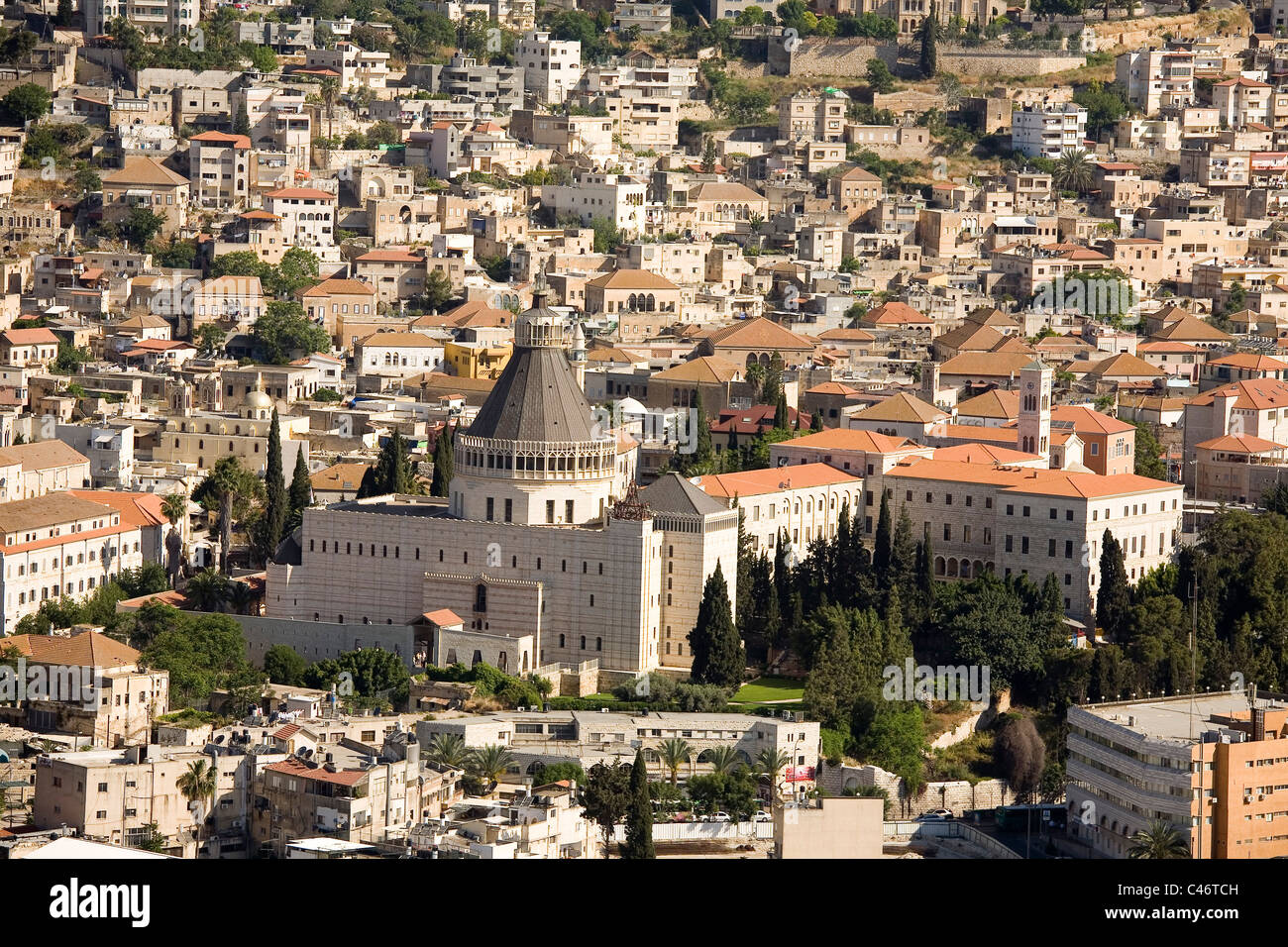 Aerial photograph of the church of Annunciation in Nazareth in the ...