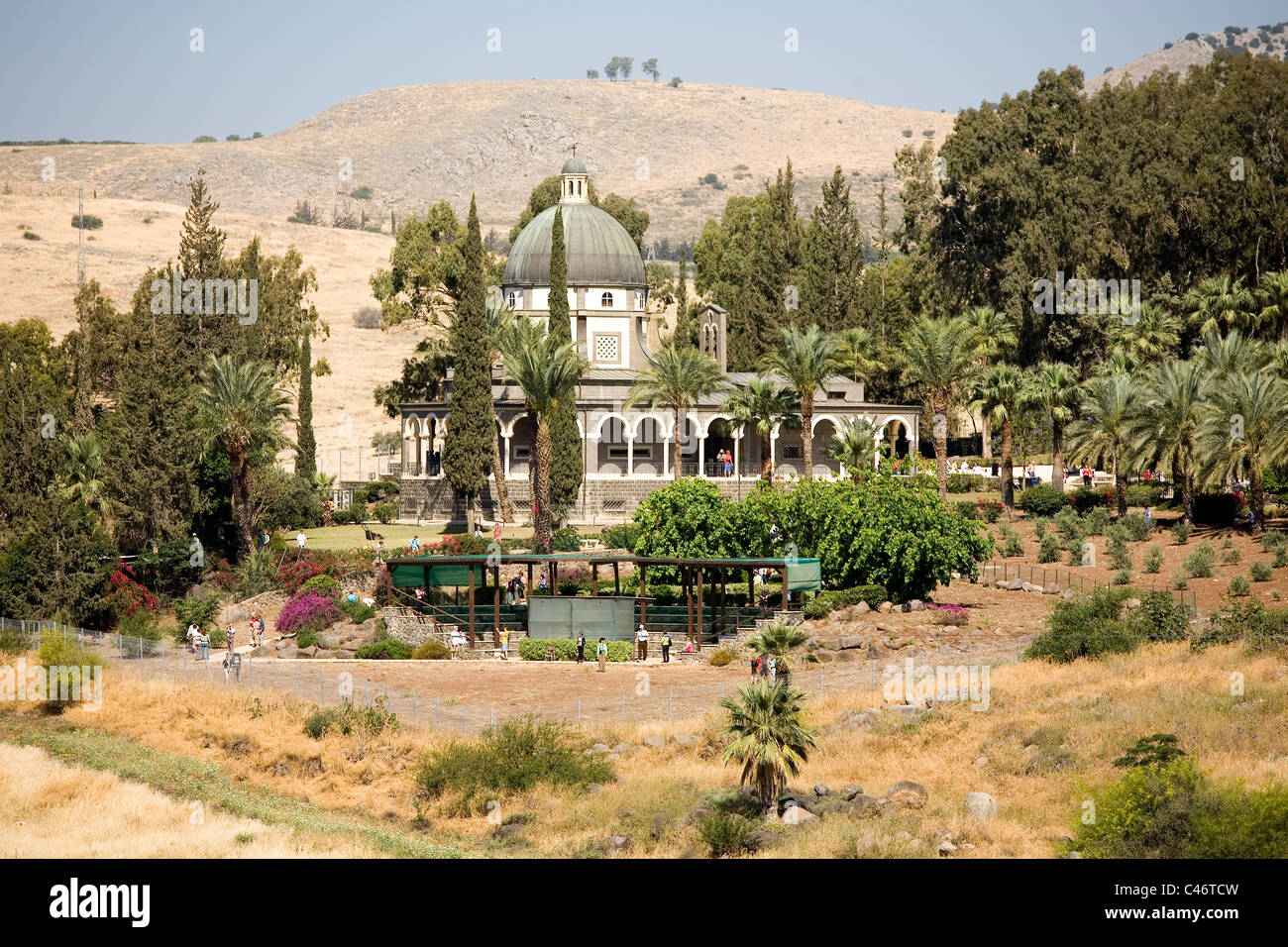 Aerial photograph of the mount of Beatitudes in the Sea of Galilee ...