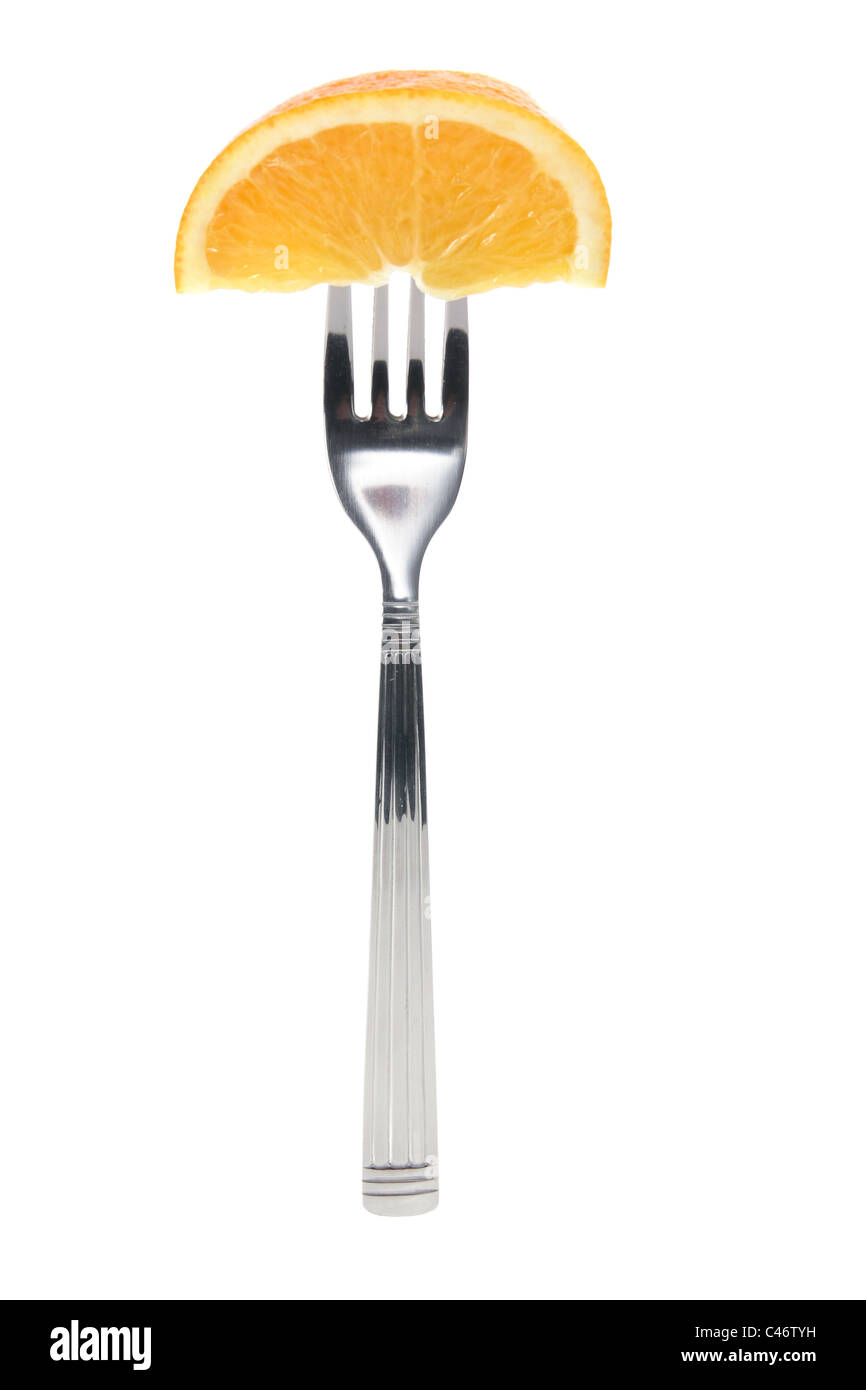 Fork with Piece of Orange Stock Photo - Alamy