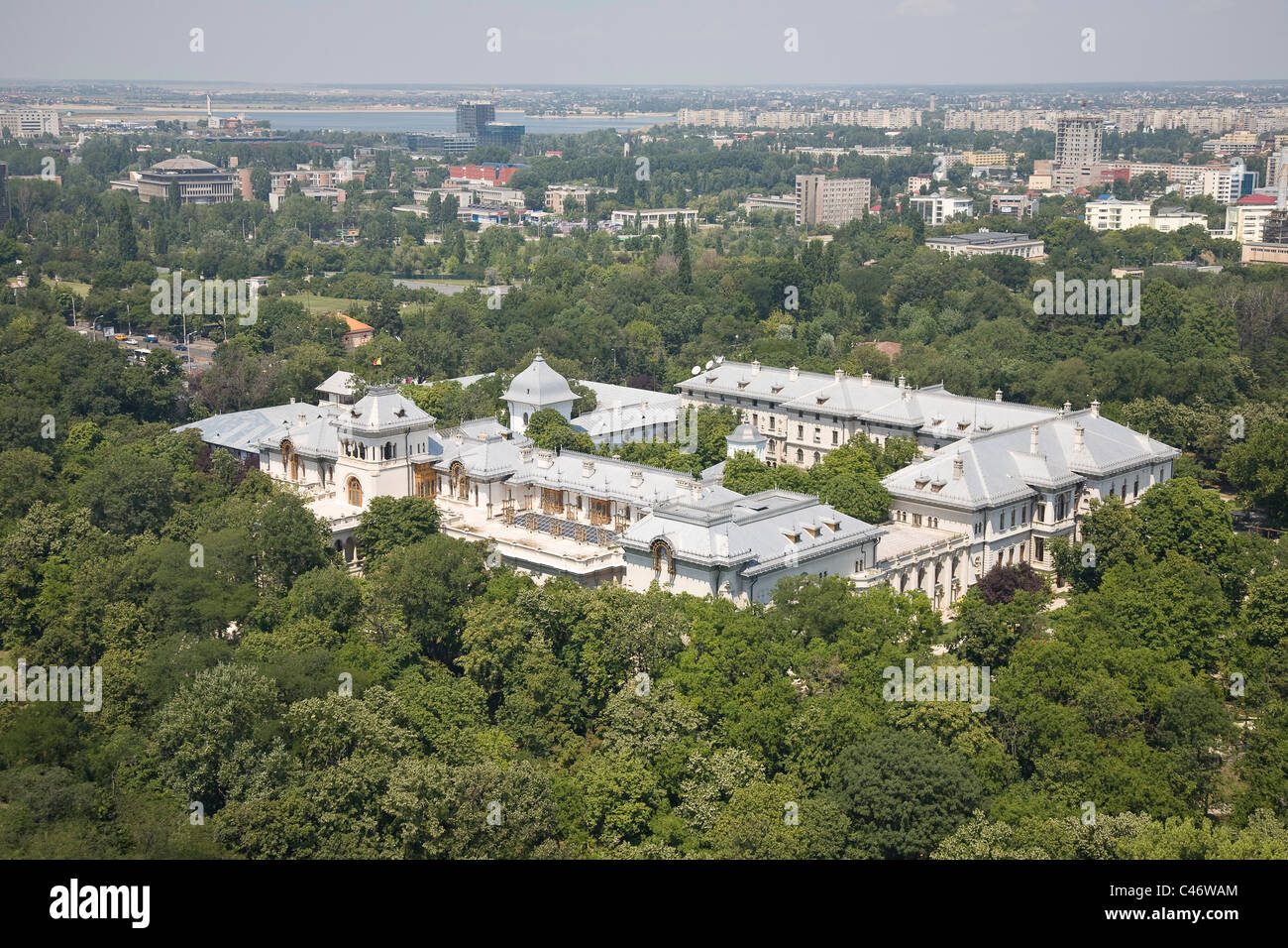 Aerial photograph of a Romanian Palace in the city of Bucharest Romania ...