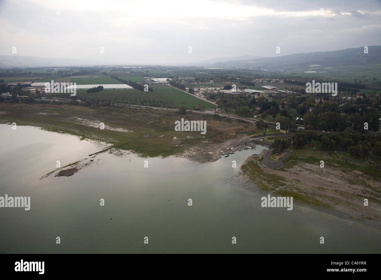 Aerial photograph of the southern basin of the Sea of Galilee Stock ...