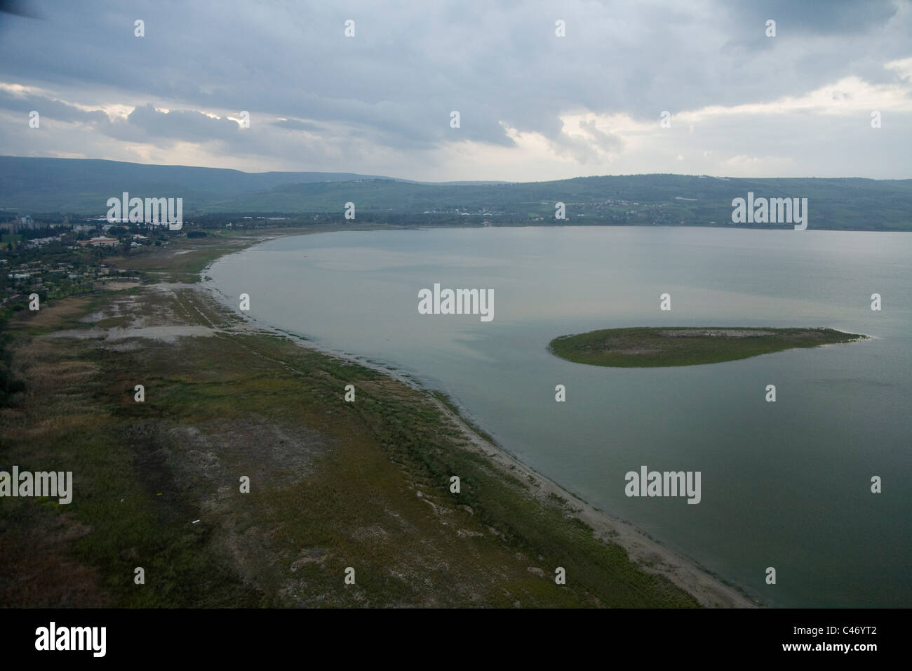 Aerial photograph of the southern basin of the Sea of Galilee Stock ...
