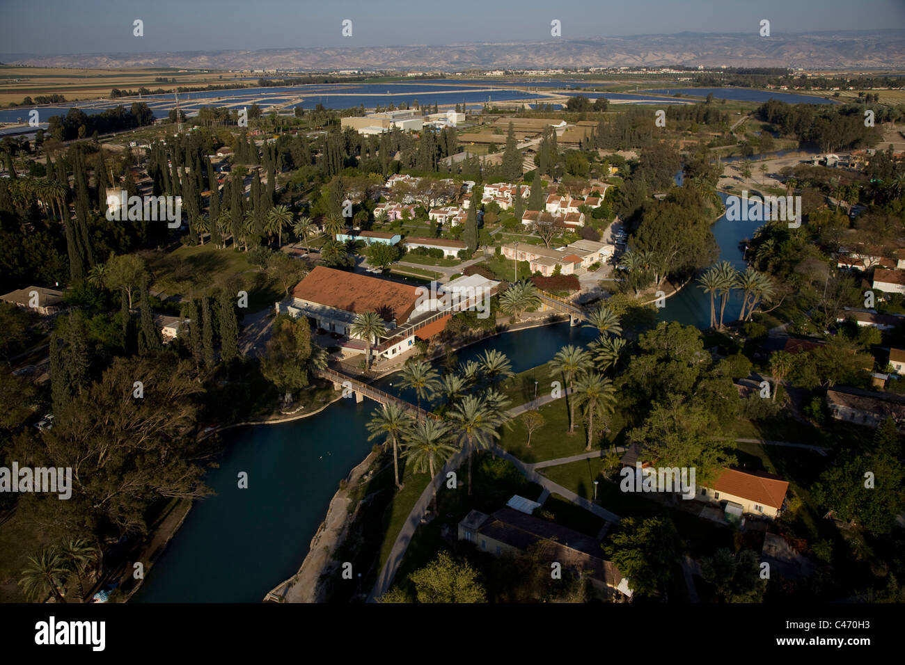 Aerial photograph of kibutz Nir David in the Jordan valley Stock Photo ...