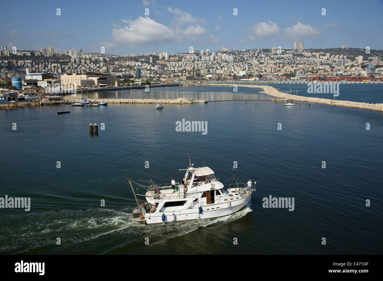 Aerial photograph of a boat in the port of Haifa Stock Photo - Alamy