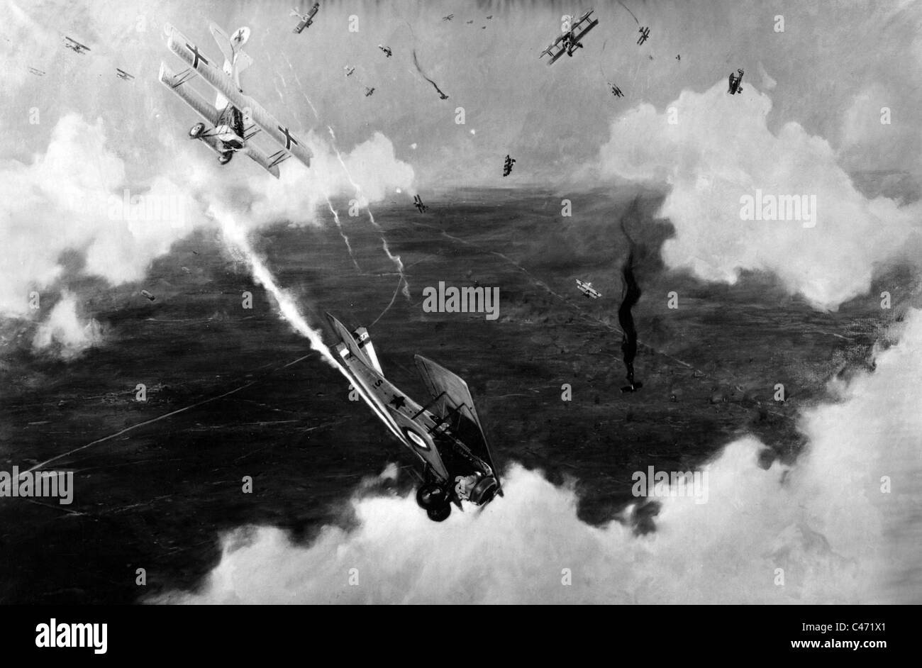 Aerial combat above the western front in the First World War Stock ...