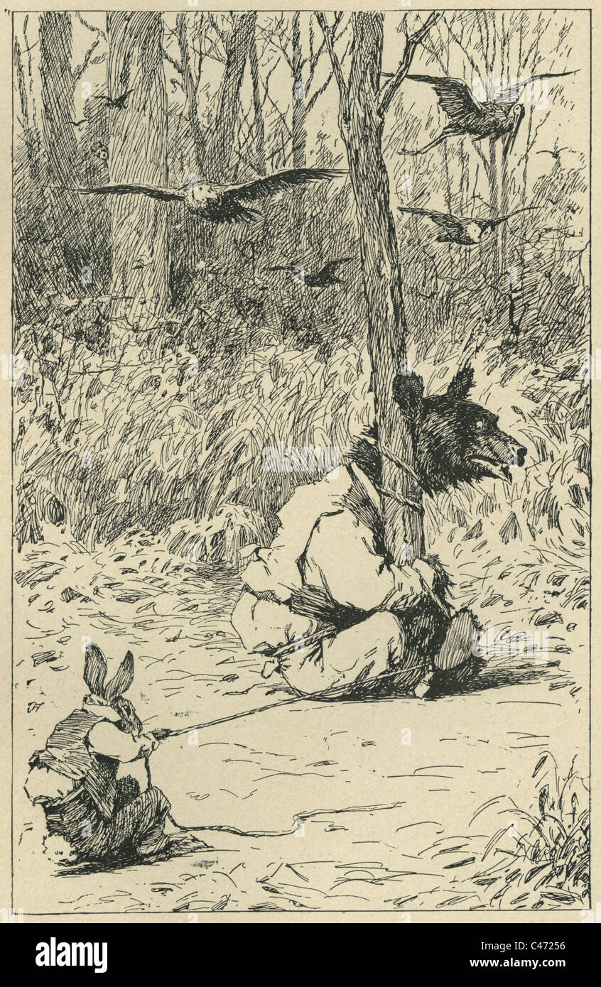 Brer Rabbit ties up Brer Bear with the help of the birds Stock Photo ...