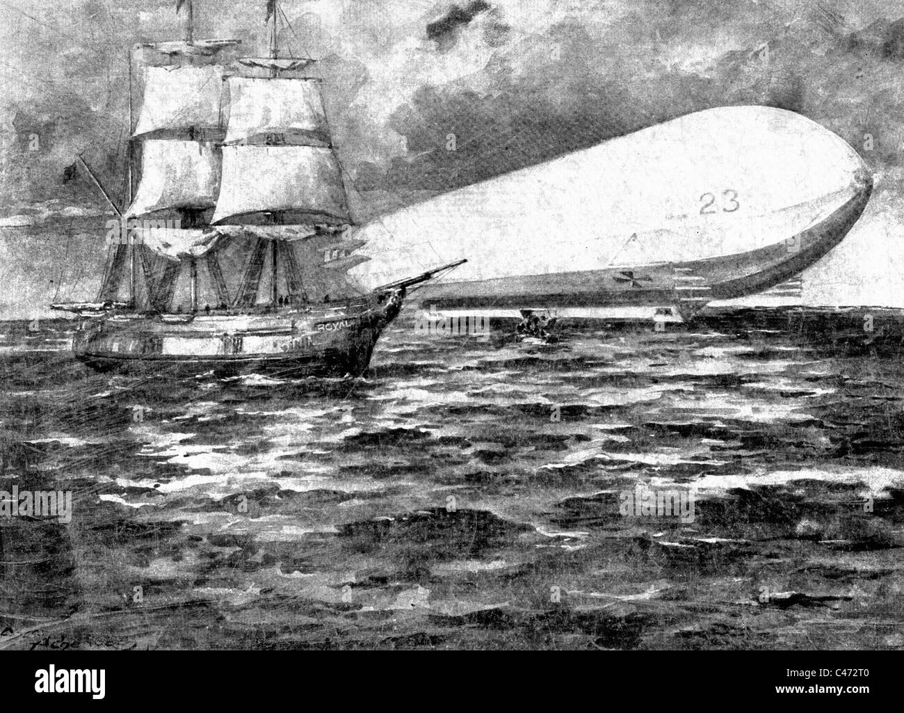 The airship L 23 with the norwegian bark 'Royal', 1917 Stock Photo - Alamy