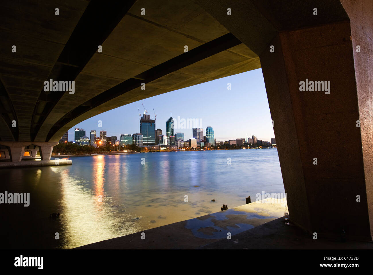 City skyline viewed through Narrows Bridge. Perth, Western Australia ...
