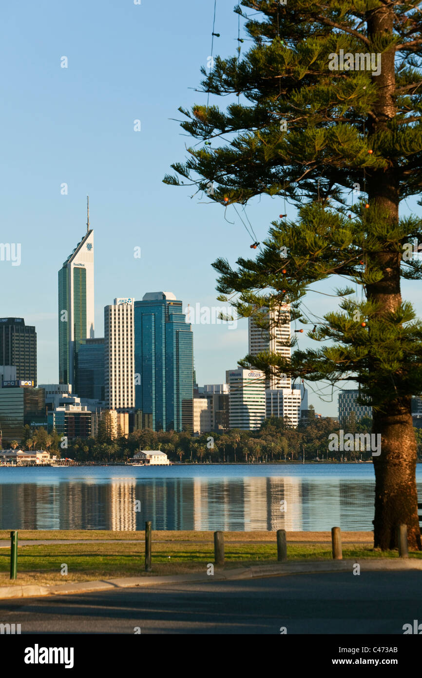 View across South Perth Foreshore to city skyline. Perth, Western ...