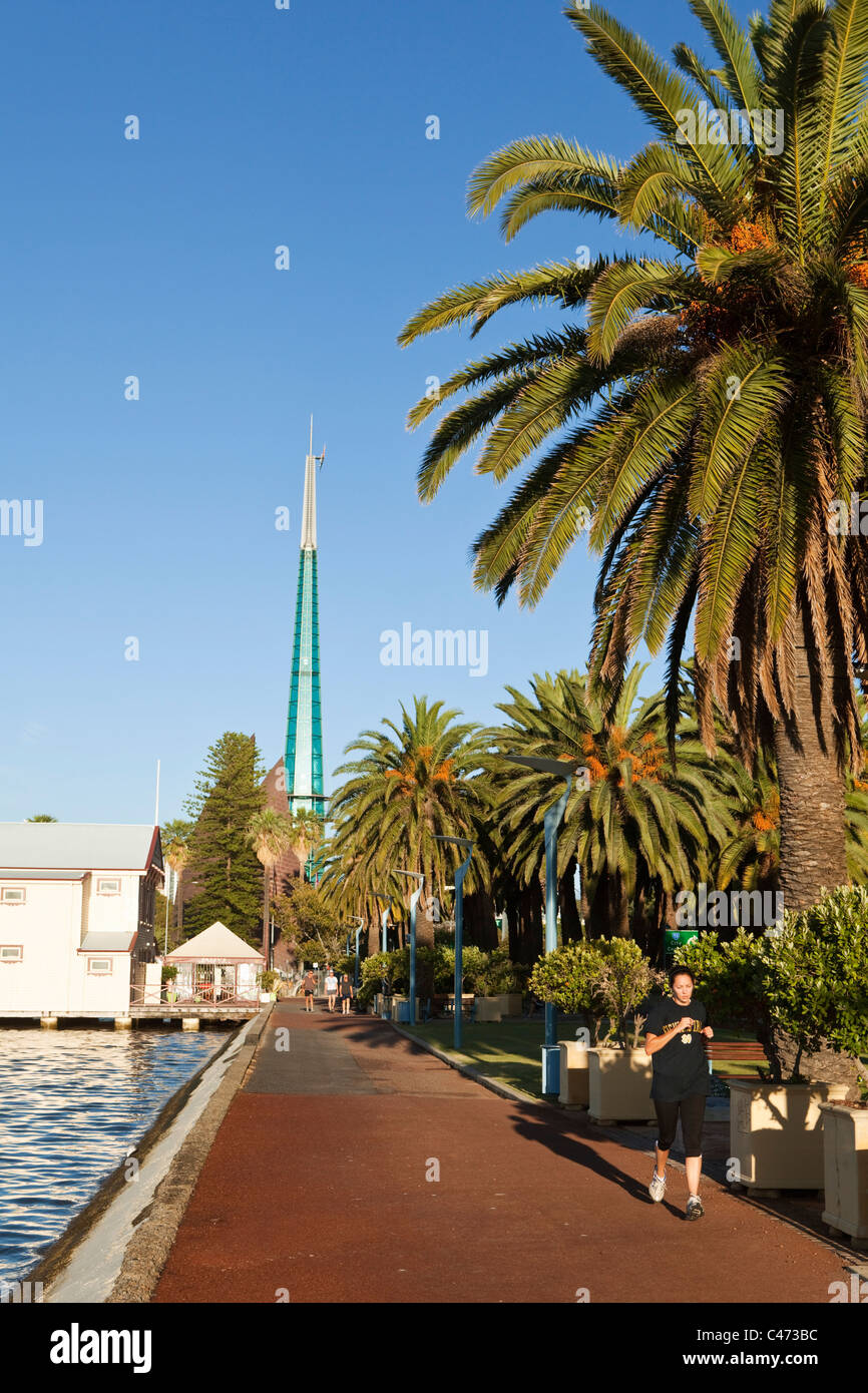 View along waterfront to Barrack Street jetty and Swan Bell Tower ...