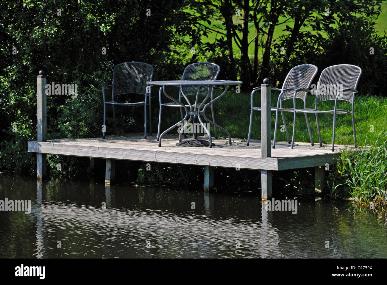 Landing stage with table and chairs. Northern Reach of the Lancaster to ...