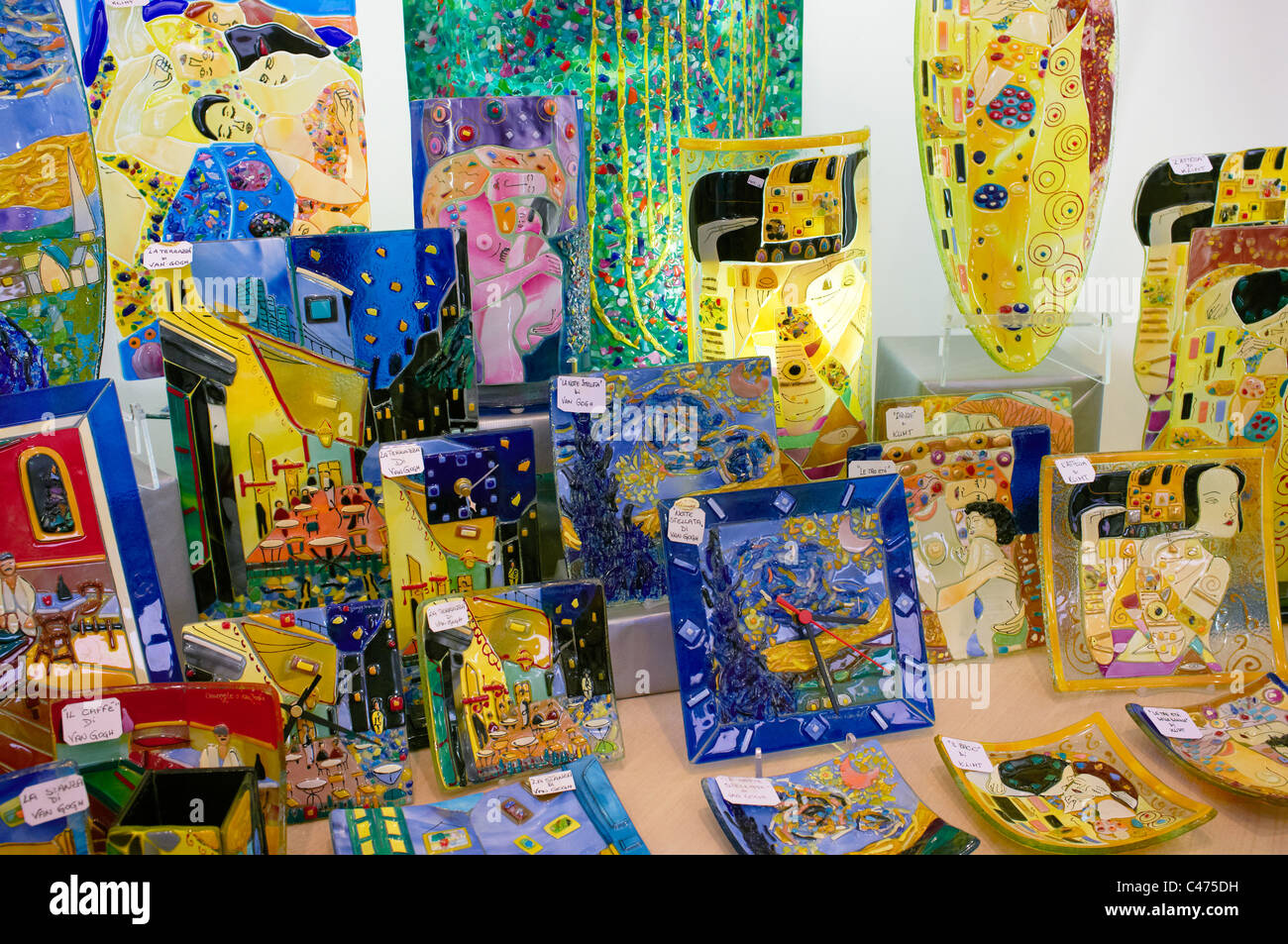 Glass products on display in a store, Murano, Venice, Italy Stock Photo ...