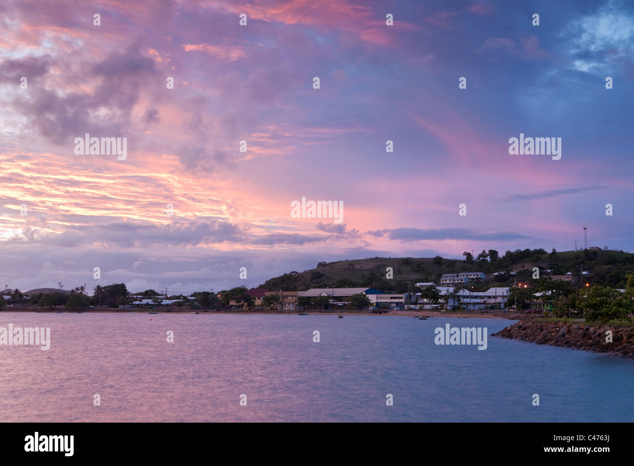 The township at Thursday Island with Green HIll in the background ...