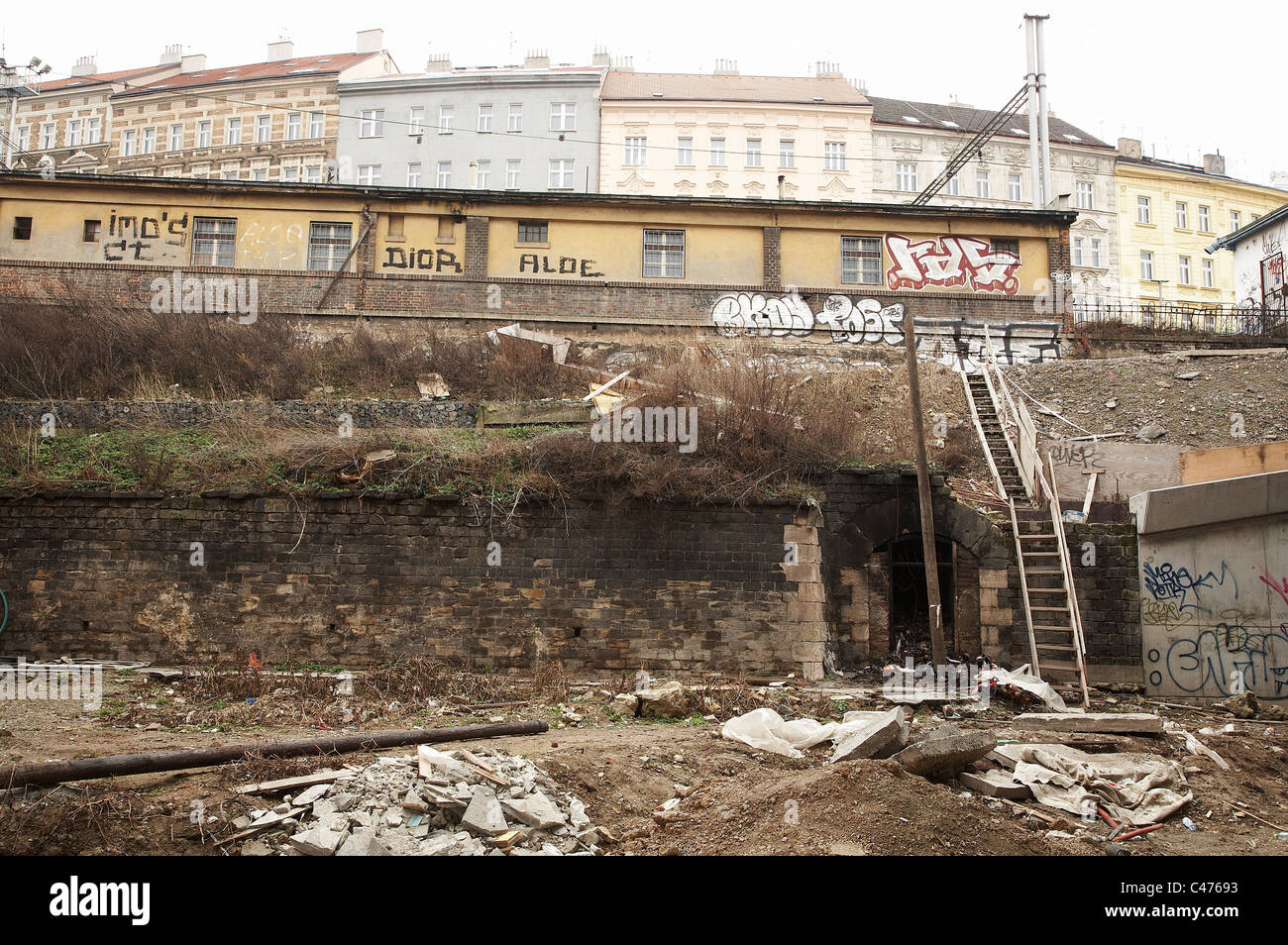 A run down waste area in Prague, Czech republic Stock Photo - Alamy