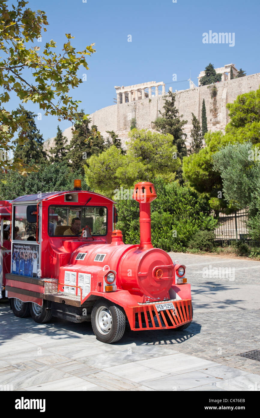 Sightseeing Train below the Acropolis, Athens Greece Stock Photo - Alamy