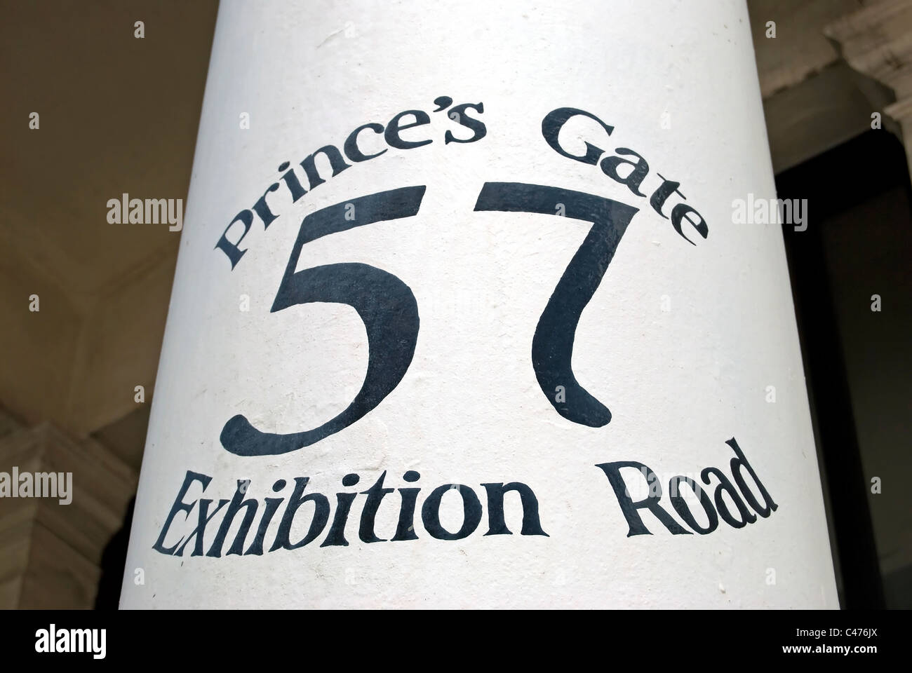 street address stencilled on a entrance column at 57 prince's gate on ...