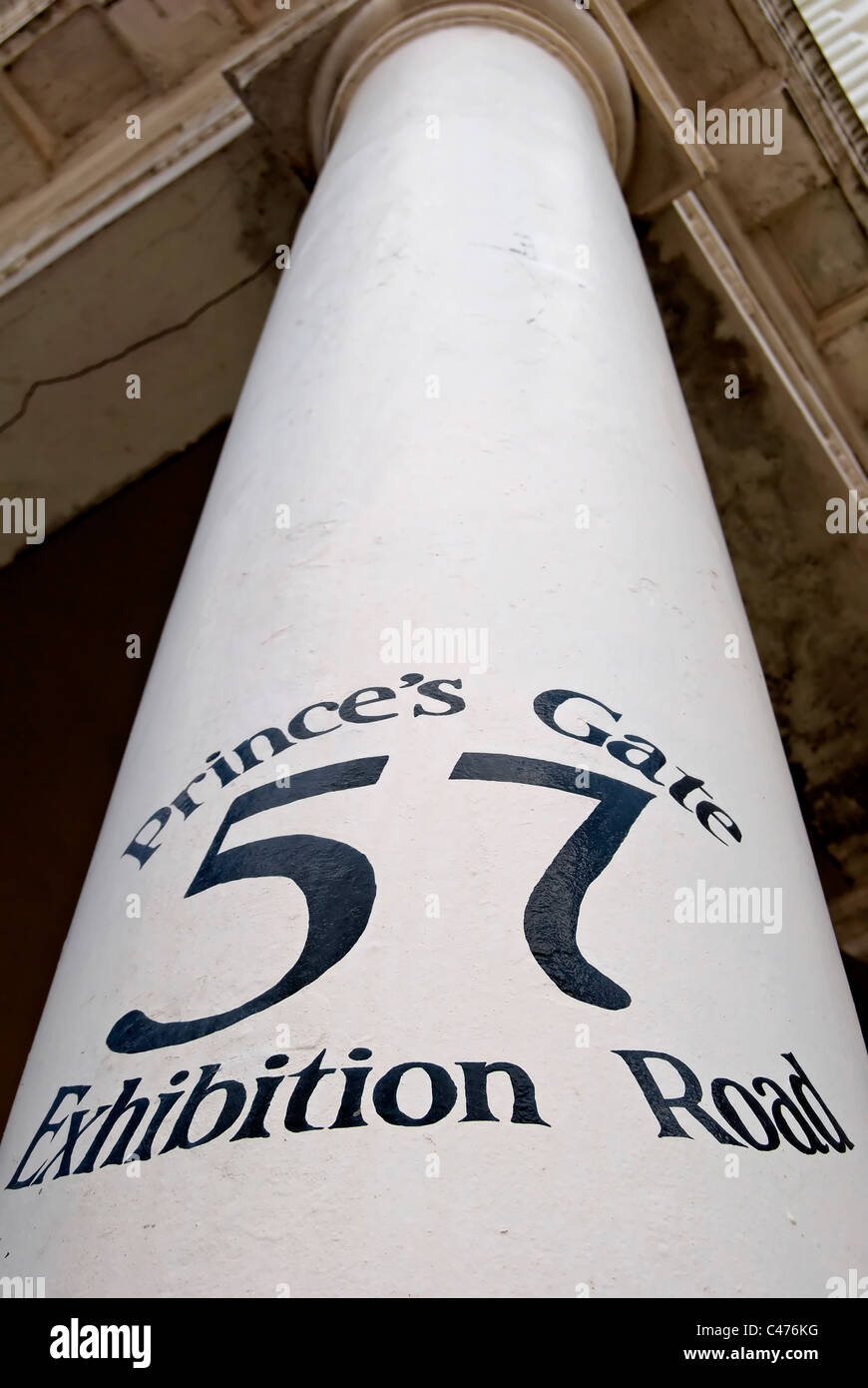 street address stencilled on a entrance column at 57 prince's gate on ...