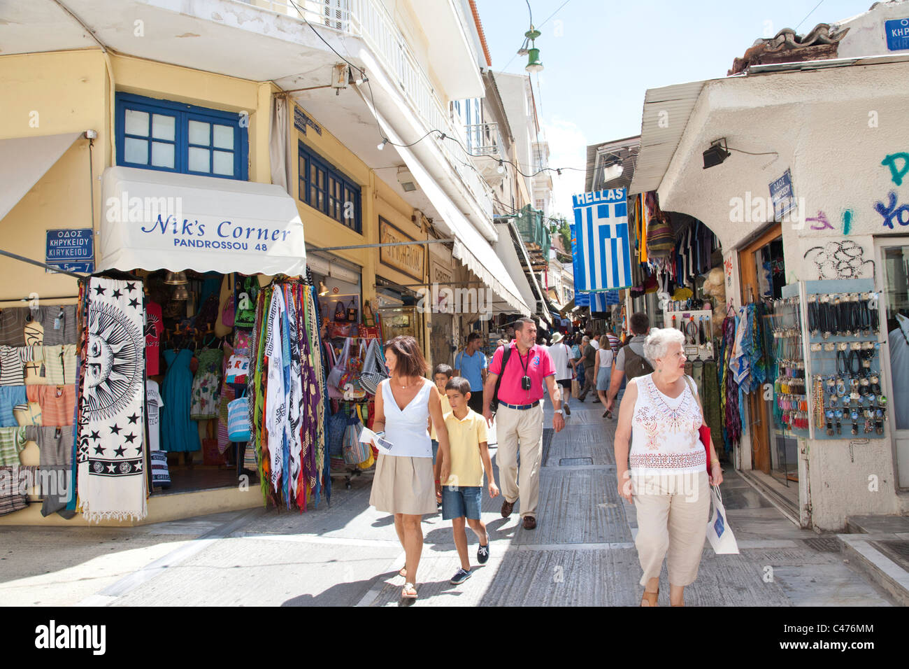 Shopping along Pandrossou Street, Central Bazaar, Monastiraki, Athens ...