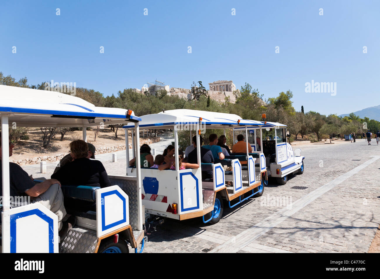Sightseeing Train below the Acropolis, Athens Greece Stock Photo - Alamy