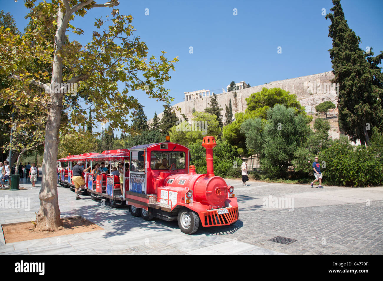 Sightseeing Train below the Acropolis, Athens Greece Stock Photo - Alamy