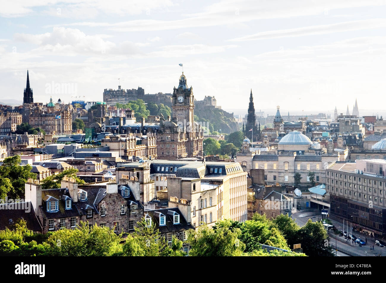 Edinburgh city centre seen from Calton Hill, Scotland, UK. The Balmoral ...