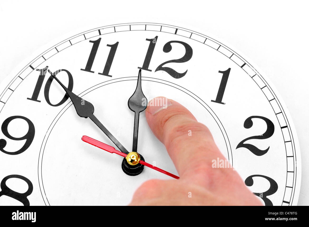 hand and clock with white background, concept of time control Stock ...