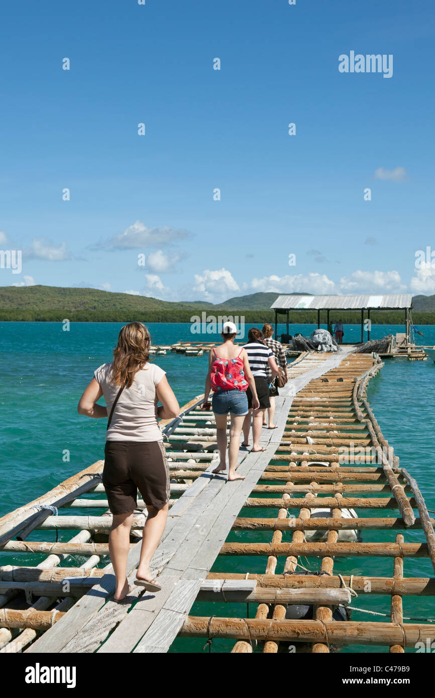 Tourists on the jetty at Kazu Pearls. Friday Island, Torres Strait ...