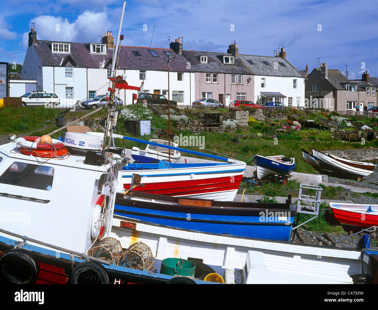 Fishing boats at Craster Village on the Northumberland coast Stock ...