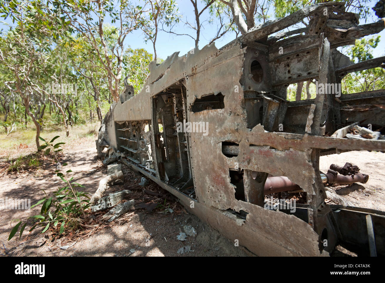 The wreckage of a World War II aircraft on Horn Island, Torres Strait ...