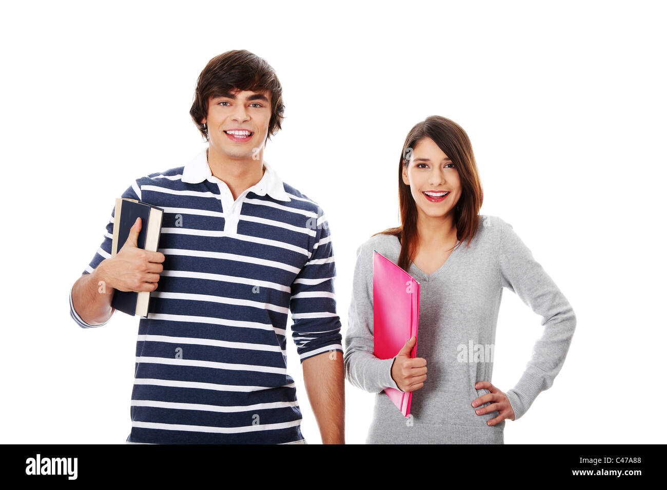 Young happy students. Isolated on white background Stock Photo - Alamy