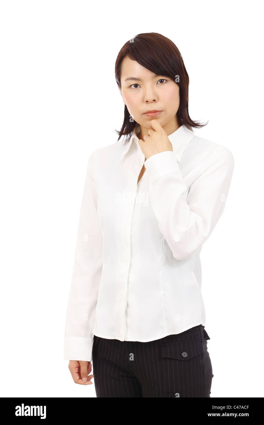 Portrait of young asian business woman thinking Stock Photo - Alamy