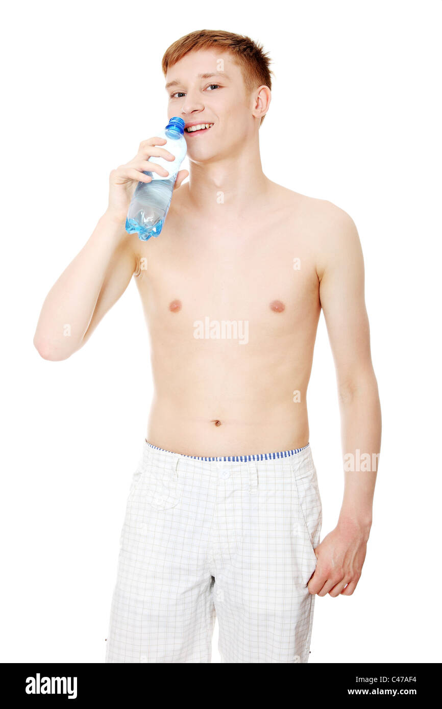 Young male drinking water , isolated on white background Stock Photo ...