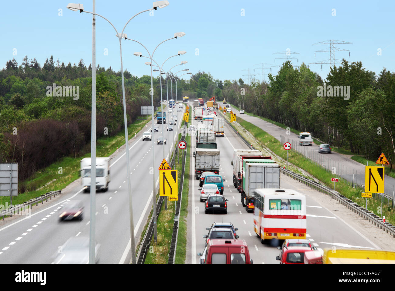 Traffic jam caused by road works Stock Photo - Alamy