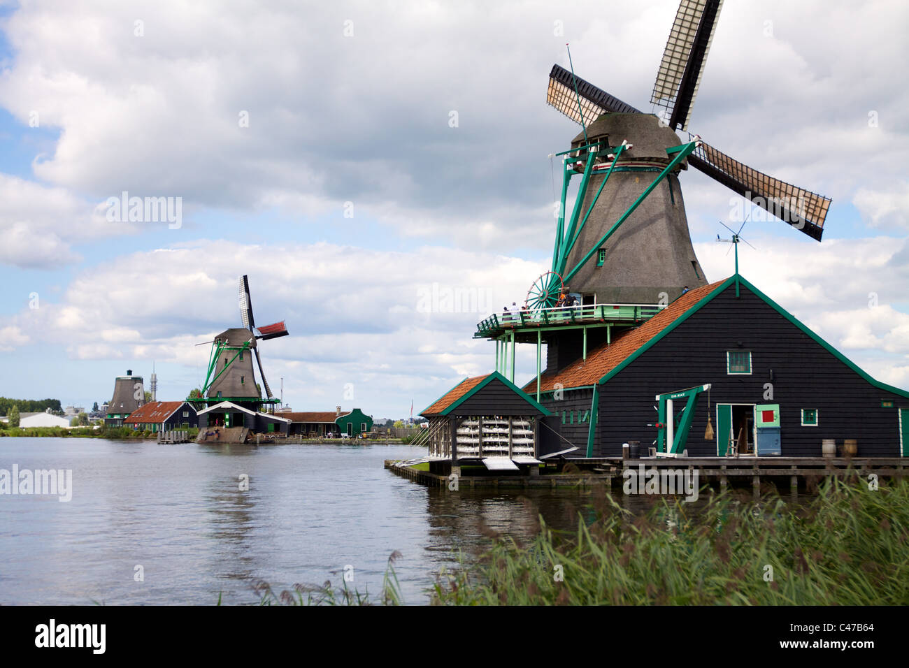 Windmills at Zaanse Schans, Zaandam, near Zaandijk, Zaanstad, the ...