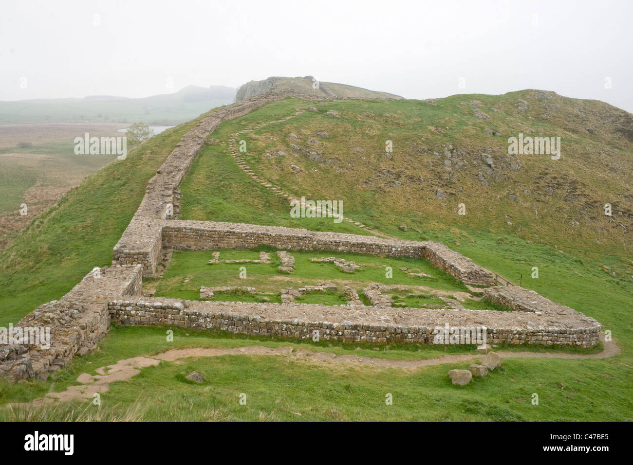 Castle Gap roman milecastle on Hadrians wall Northumberland Stock Photo ...