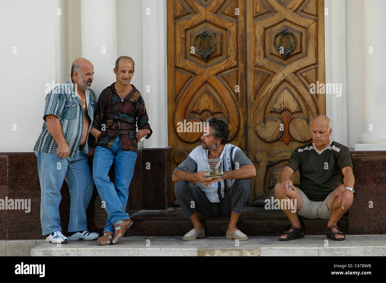 Maltese men in Zejtun a city in the South Eastern Region of Malta Stock ...