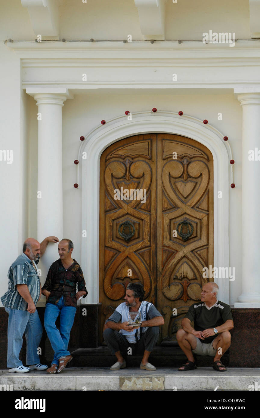 Maltese men in Zejtun a city in the South Eastern Region of Malta Stock ...
