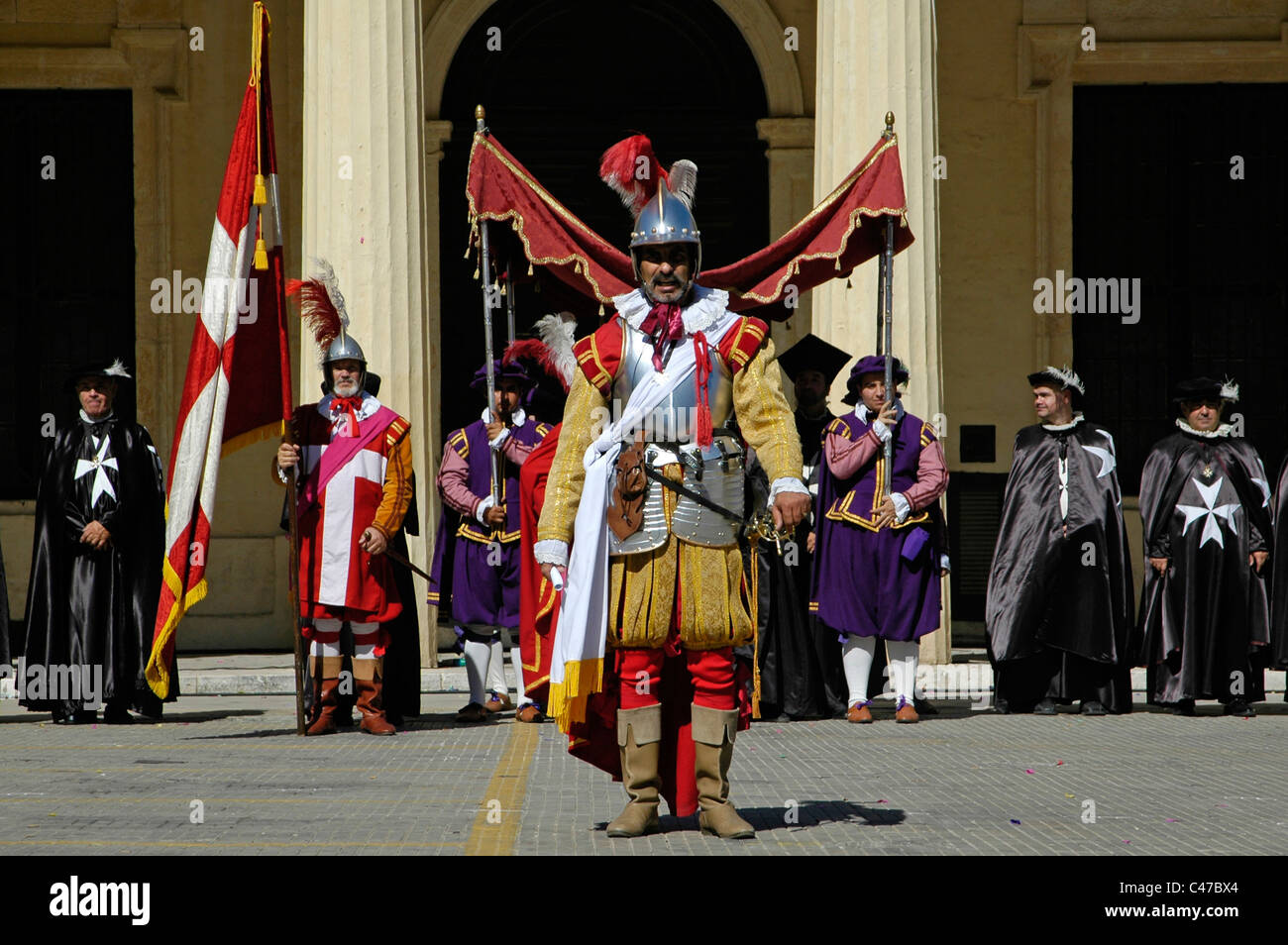 Actors dressed as medieval knights re-enacting the Great Siege of 1565 ...