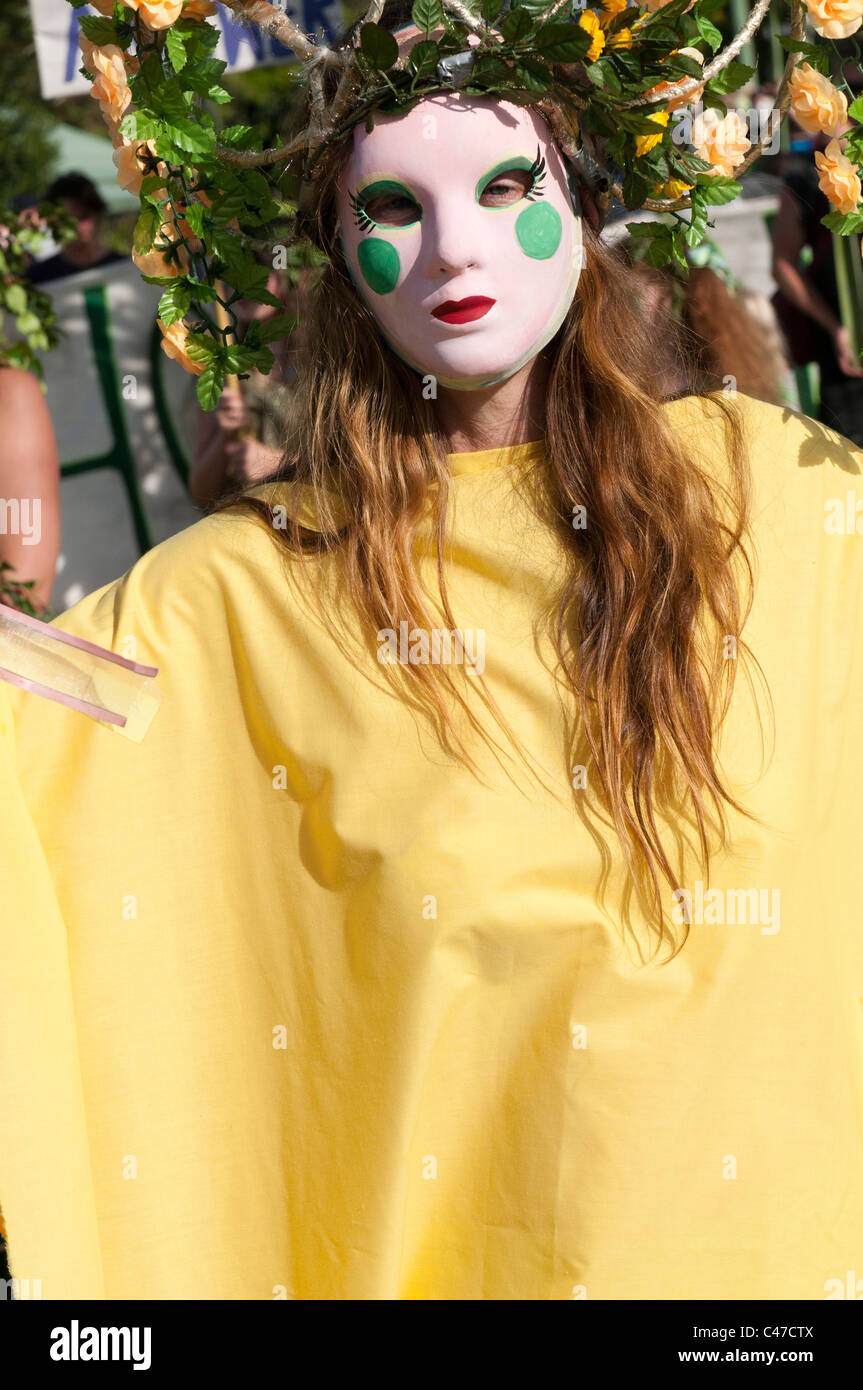 Woman in costume taking part in Nimbin's Mardi Grass parade which ...